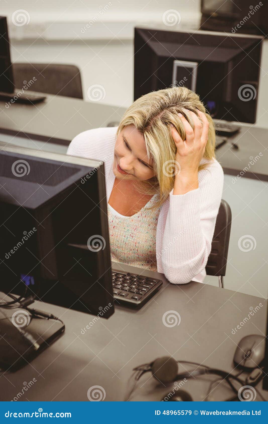 Confused Student Looking at Computer Screen Stock Image - Image of ...