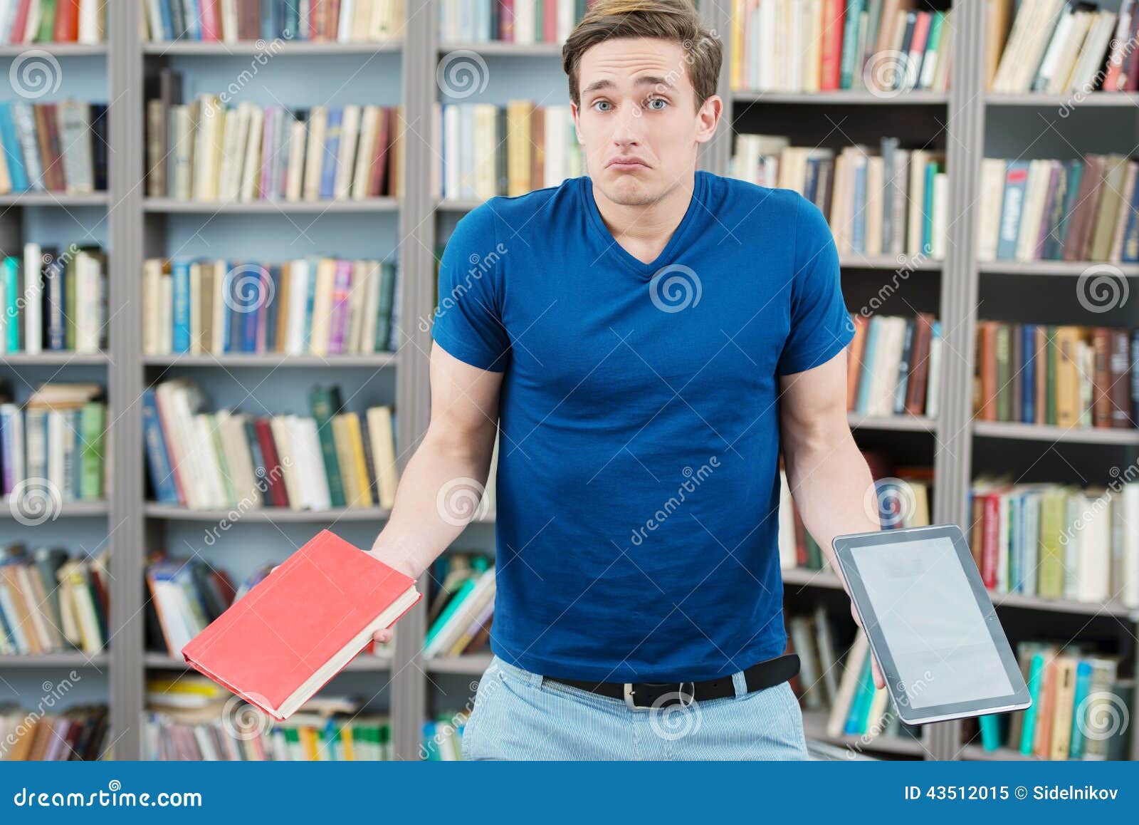 Confused Student Trying To Choose between Book and Stock Image - Image ...