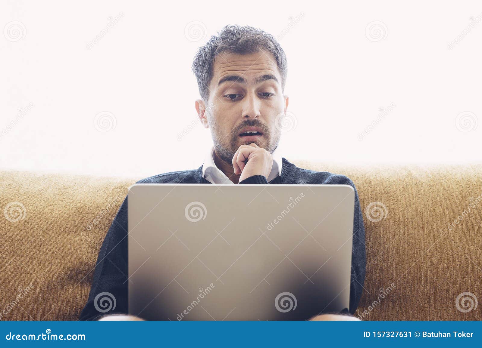 Confused Surprised Young Man Using a Pc Laptop Computer Stock Image ...
