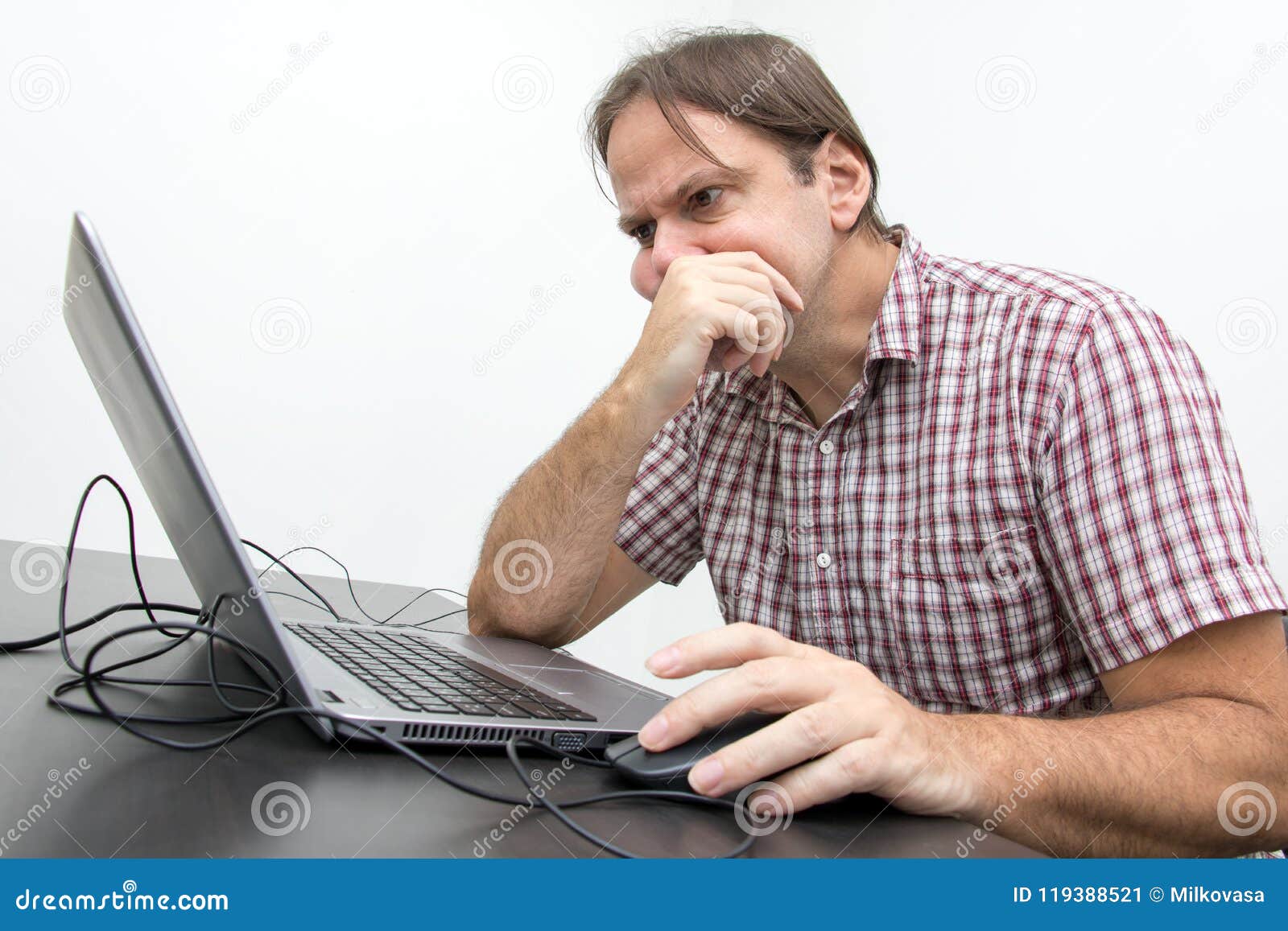 The Confused Unhappy User is Looking at the Computer Stock Image ...