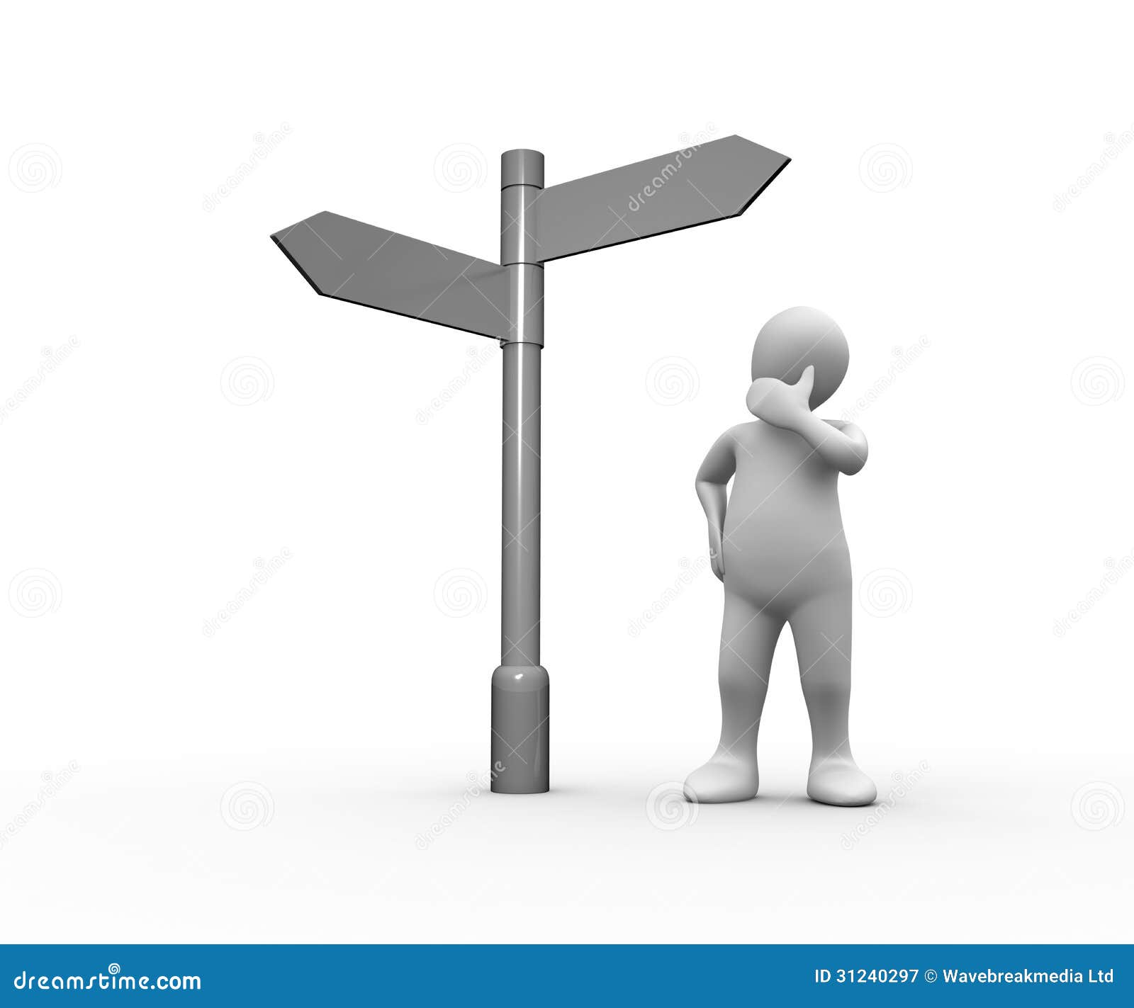 Confused White 3d Man Choice The Direction Arrow Stock Photo ...