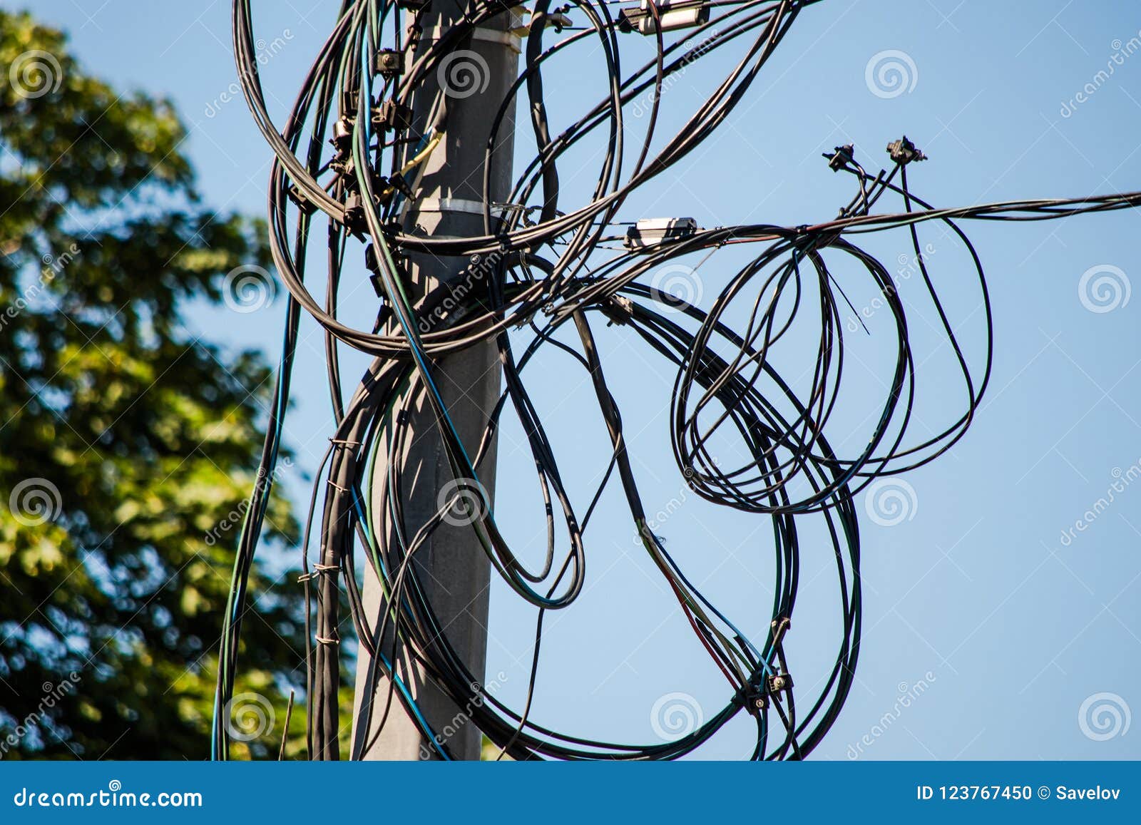 Confused wires on a post stock photo. Image of electricity - 123767450