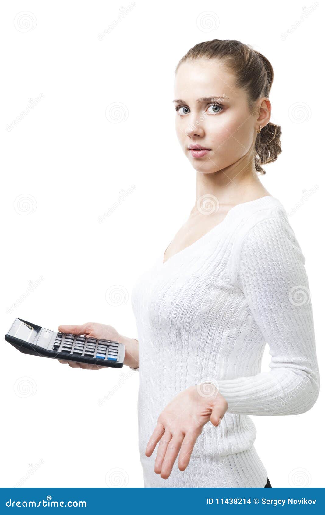 Confused Woman with Calculator Stock Photo - Image of calculating ...