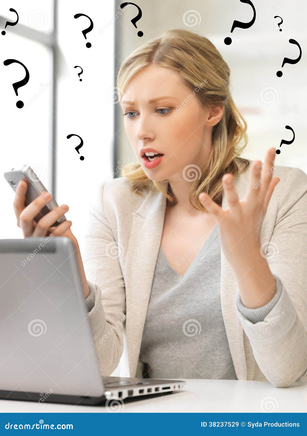 Confused Woman with Cell Phone Stock Image - Image of confused ...