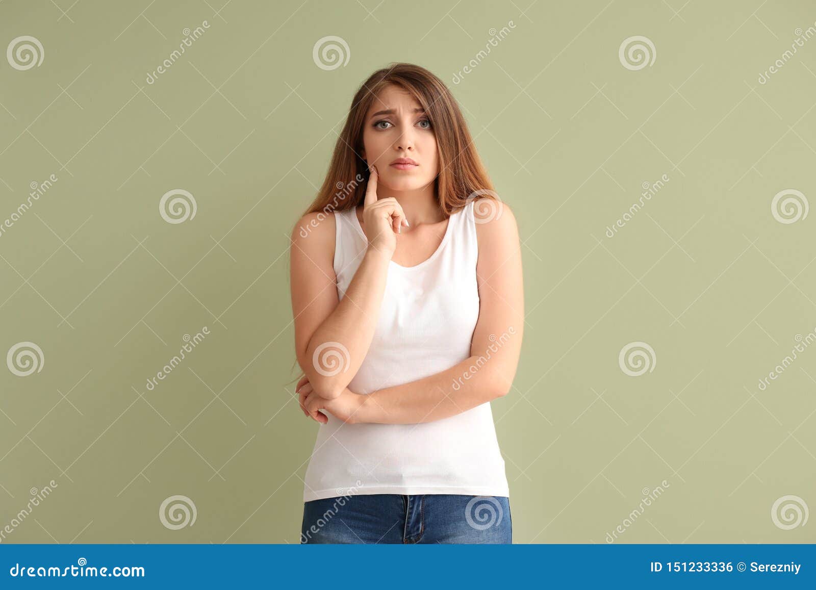 Confused Woman on Color Background Stock Photo - Image of thinking ...
