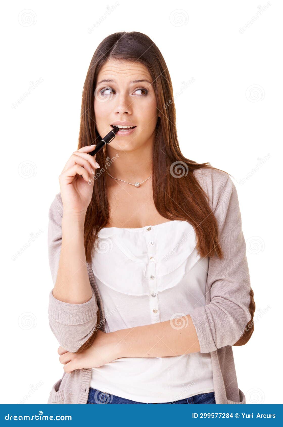 Confused, Woman and Doubt for Idea in Studio, White Background or ...