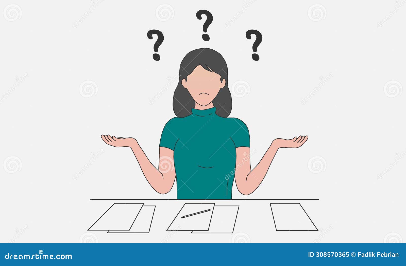 Confused Woman. Woman in Doubt Thinking with Question Marks Stock ...