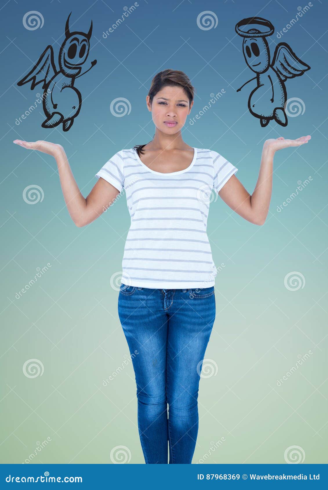 Confused Woman between Good and Bad Conscience Stock Image - Image of ...