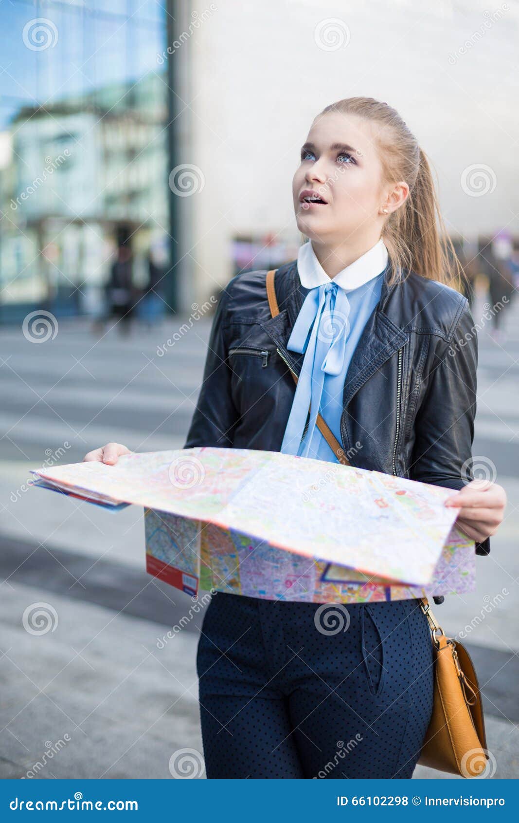 Confused Woman with Map in City Stock Photo - Image of center, people ...
