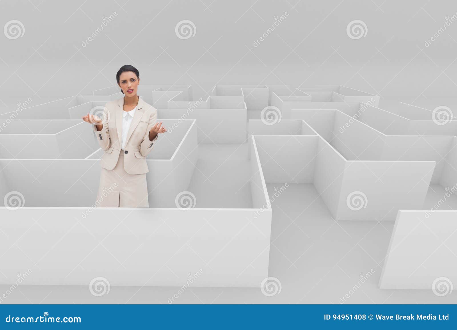 Confused Woman Standing in a Maze Stock Photo - Image of dressed ...