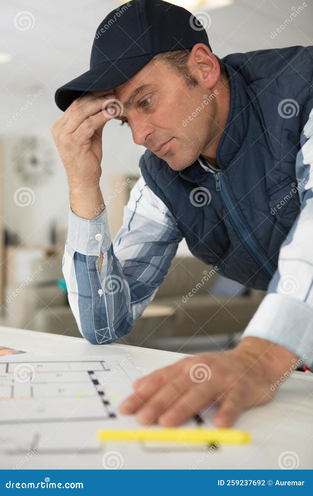 Confused Worker Checking Plan Stock Photo - Image of looking, studio ...
