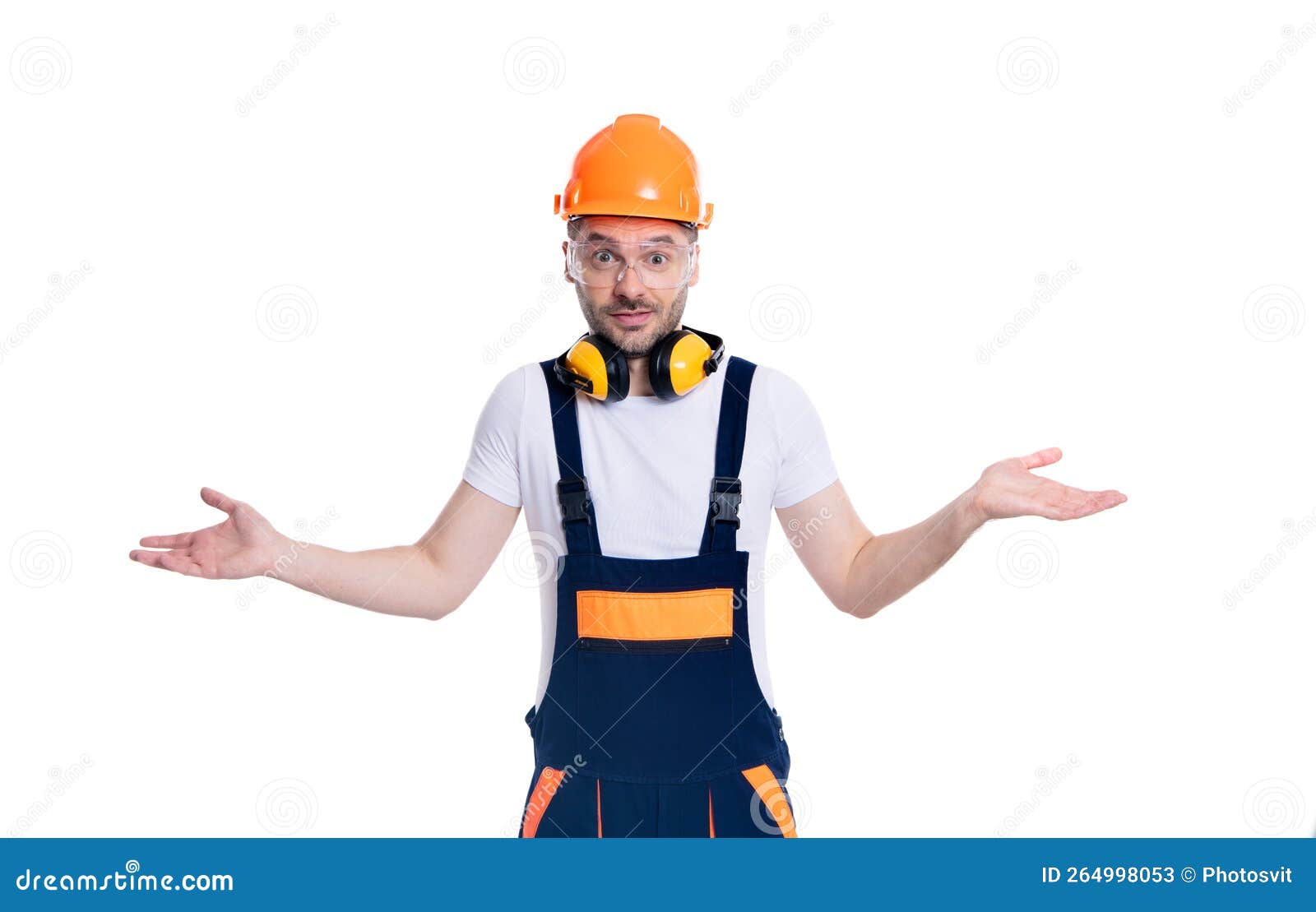Confused Worker Man Isolated on White Background. Worker Man in Studio ...