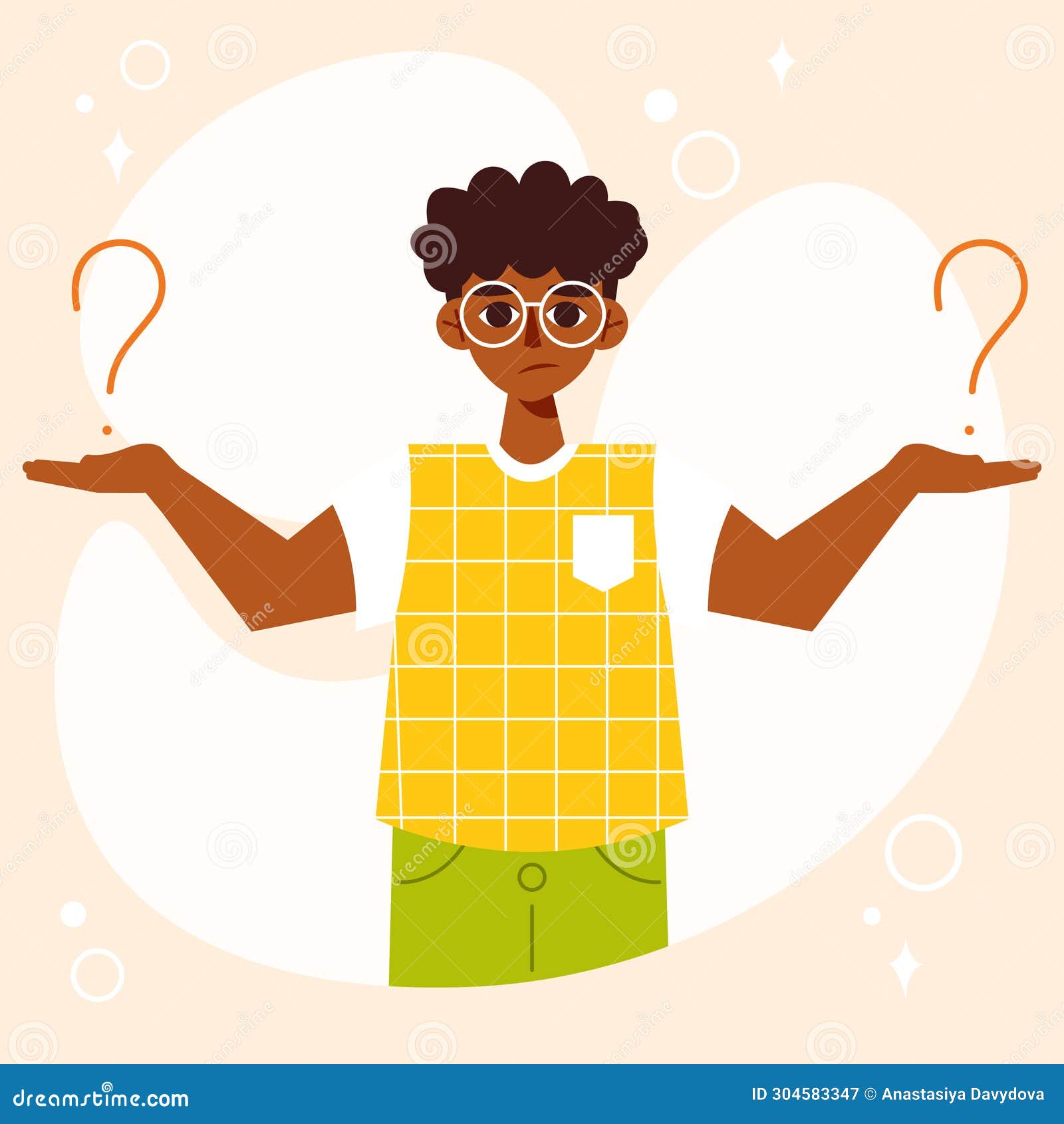 Confused Young African American Guy Thinking Surrounded by Question ...