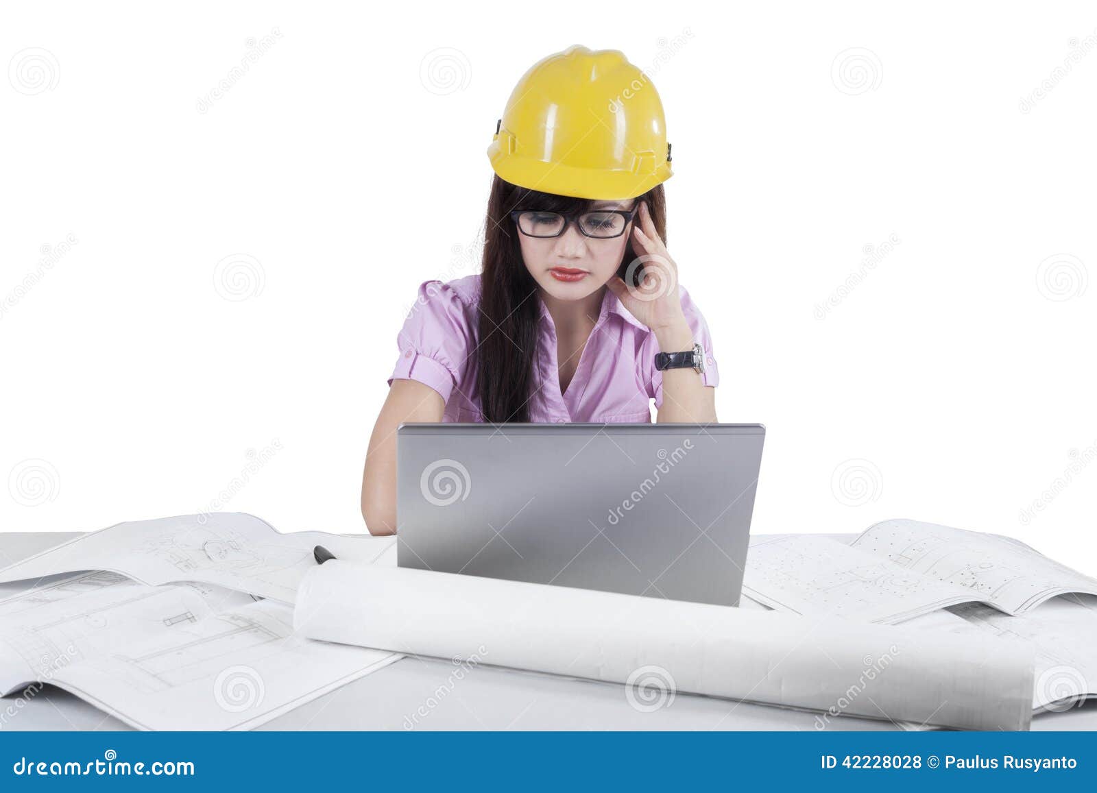 Confused young architect stock photo. Image of hardhat - 42228028