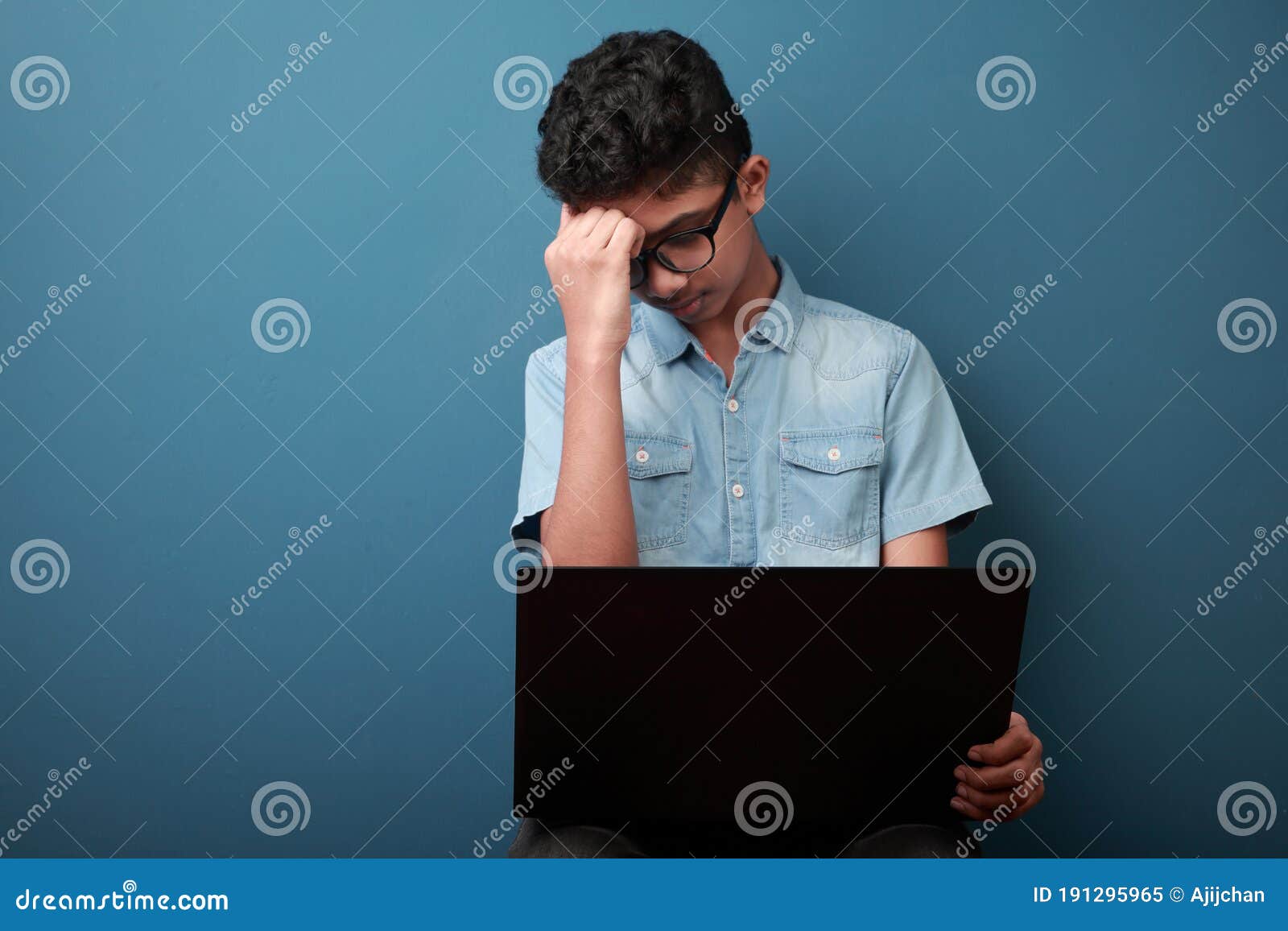 Confused Young Boy with Laptop Stock Image - Image of computer, laptop ...