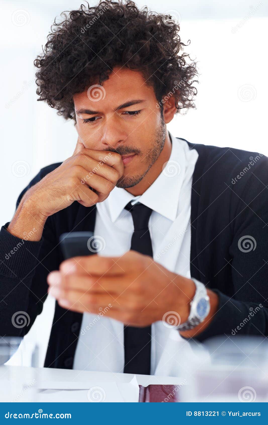 Confused Young Business Man Using His Cellphone Stock Image Image Of