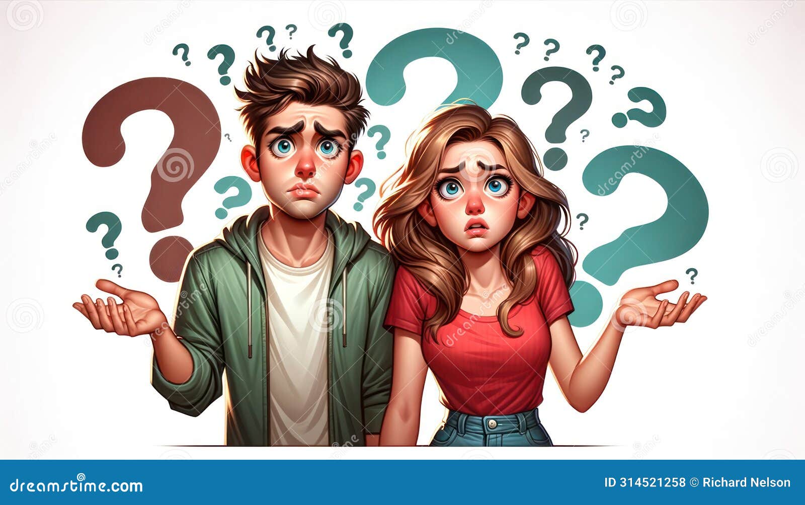 Confused Young Couple Surrounded by Question Marks Expressing ...