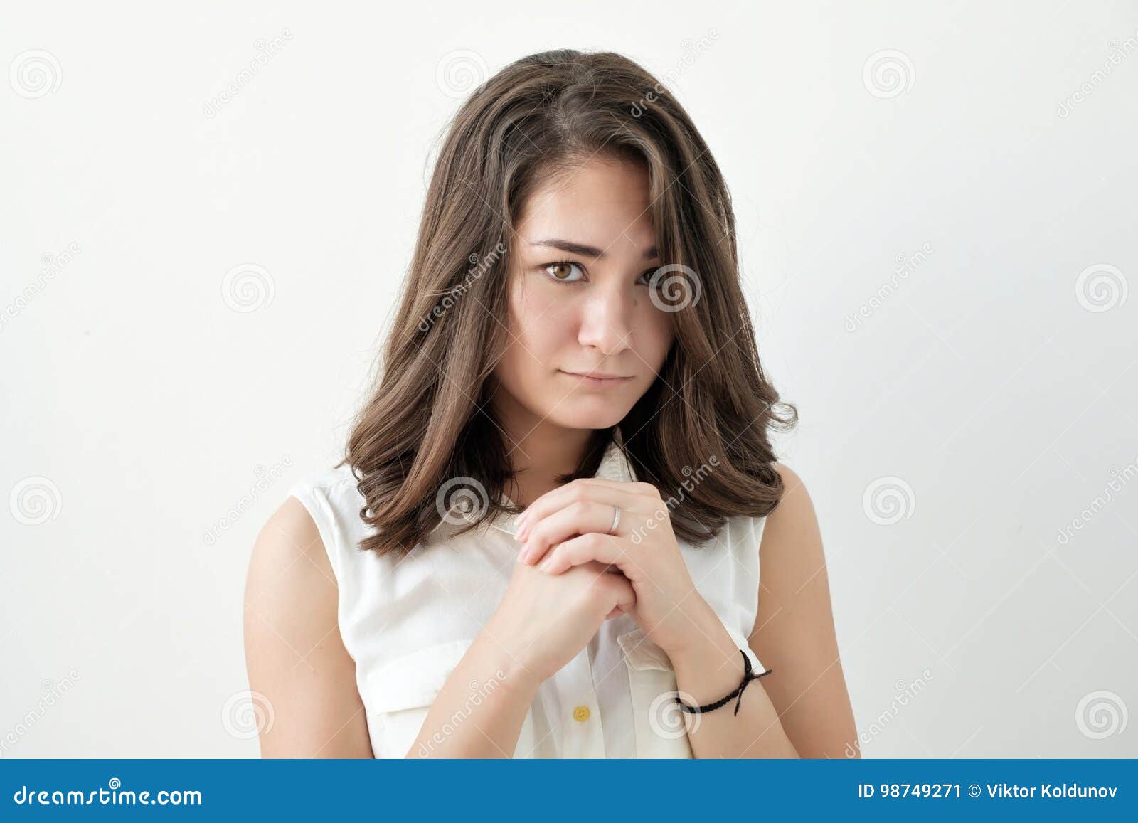 Confused Young Female Posing Isolated at White Wall. Stock Image ...