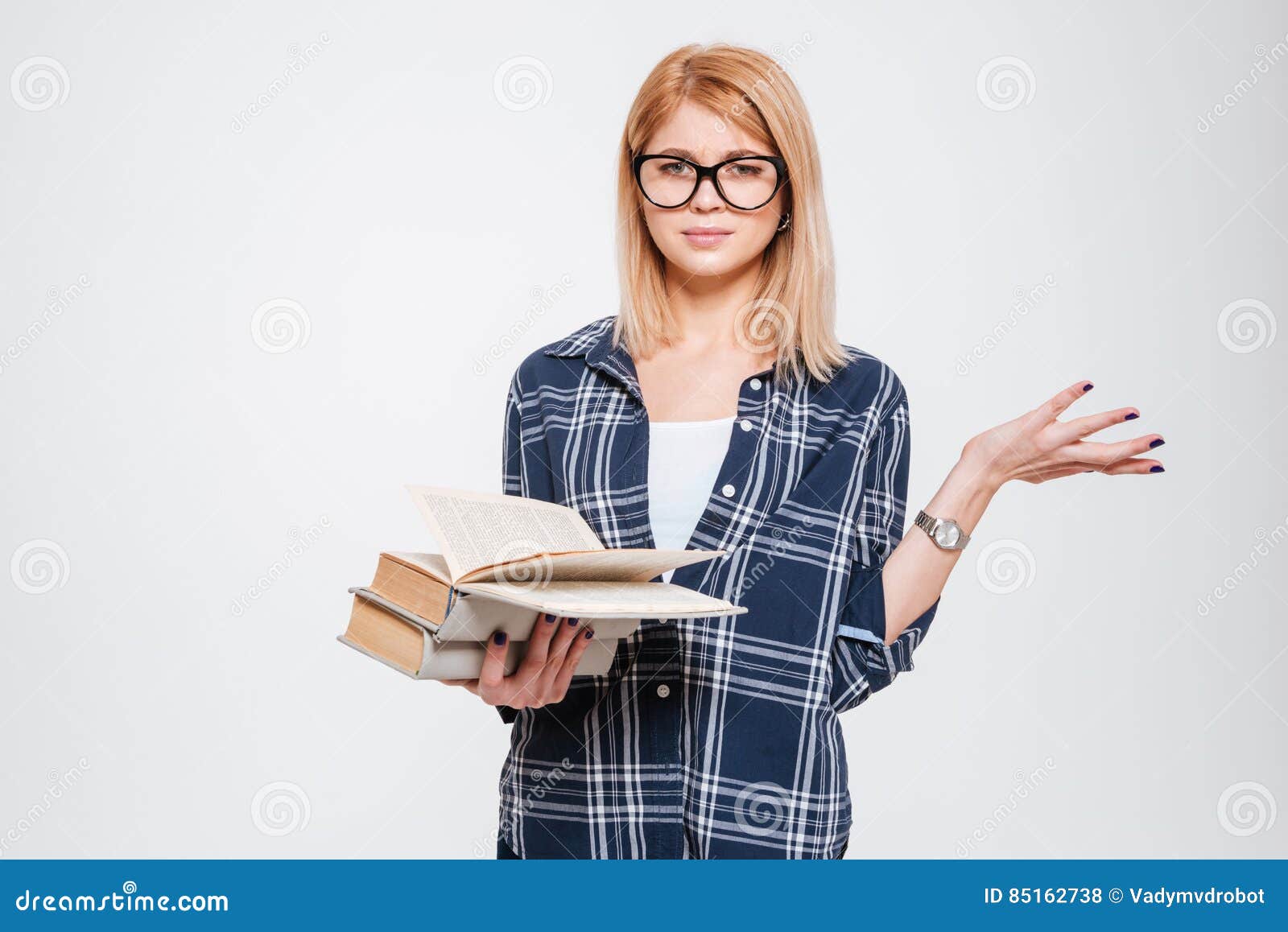 Confused Young Lady Reading Books Stock Photo - Image of book, playful ...