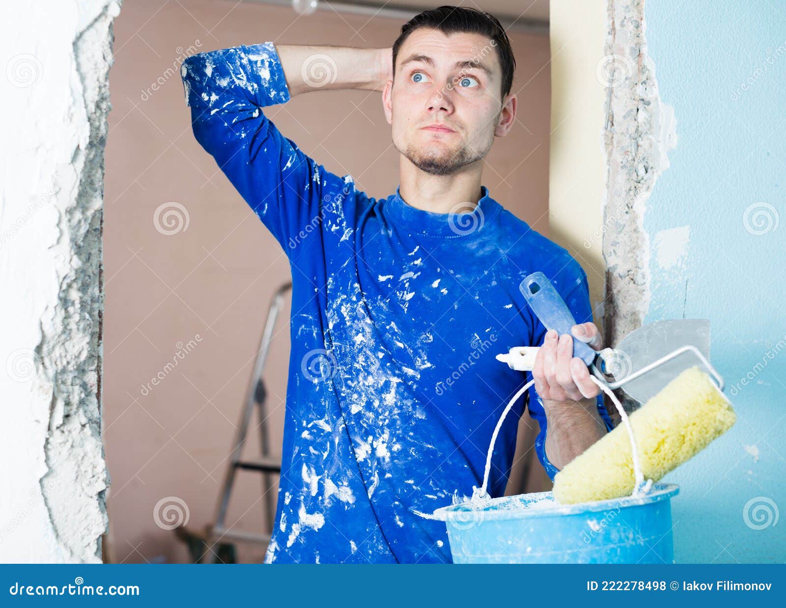 Confused Contractor Determining Scope of Work Stock Photo - Image of ...