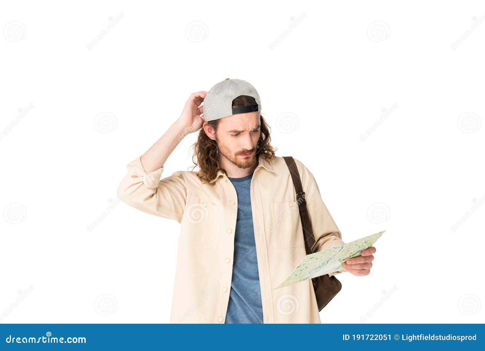 Confused Young Man Holding Map Stock Image - Image of holding ...