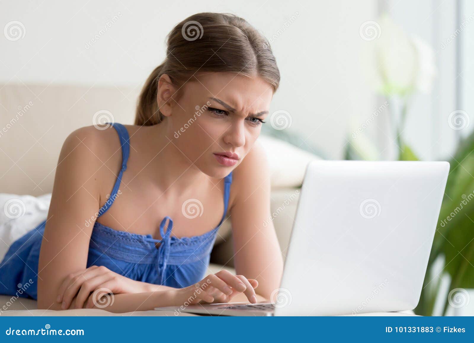Confused Woman Having Problem With Computer Broken Laptop Pc E Stock