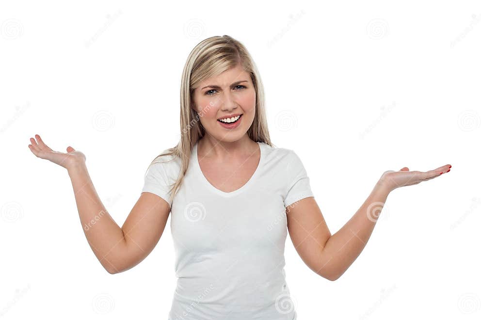 Confused Young Woman. Mixed Expression Stock Image - Image of ...