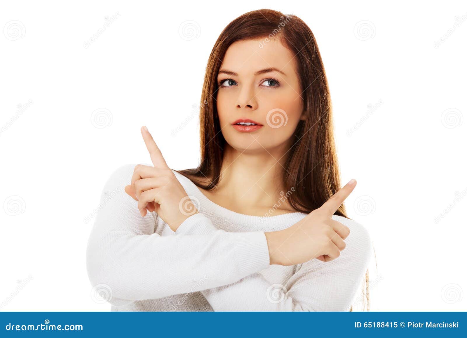 Confused Young Woman Pointing in Two Different Directions Stock Image ...