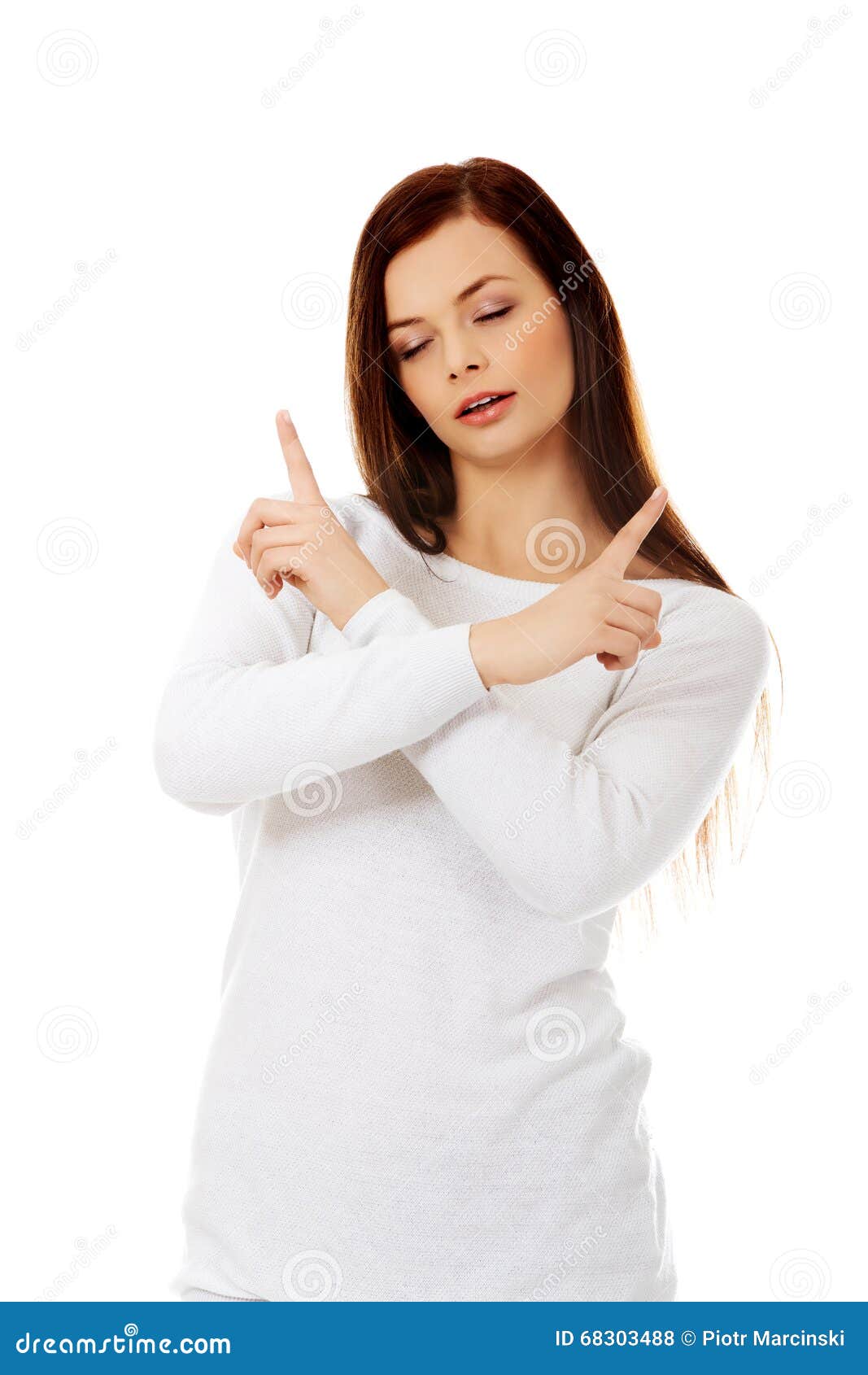 Confused Young Woman Pointing in Two Different Directions Stock Photo ...