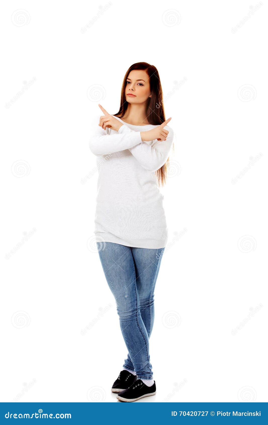 Confused Young Woman Pointing in Two Different Directions Stock Image ...
