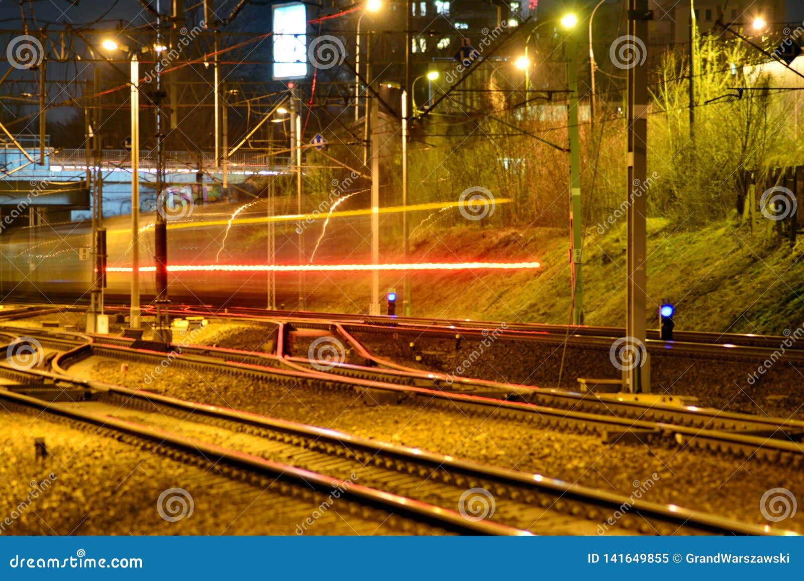 Trains in Motion on Long Exposure at Night Stock Image - Image of ...