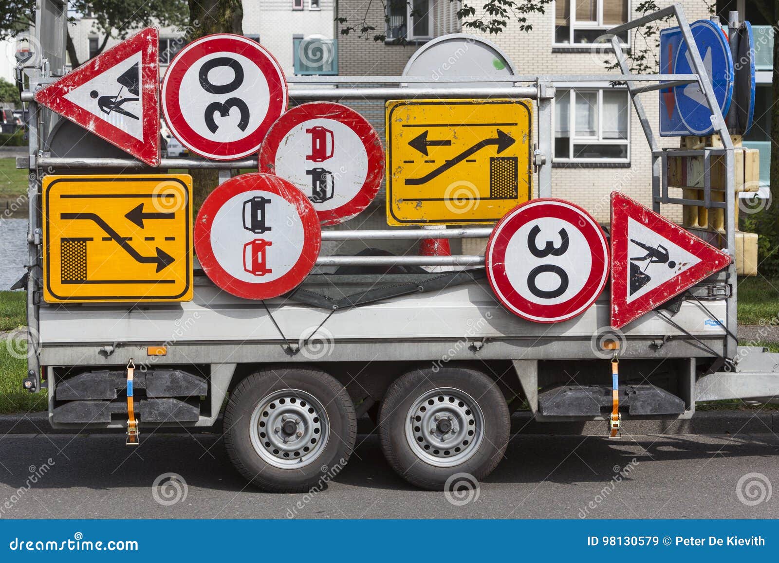 Confusing Traffic Signs On A Trailer Stock Image - Image of outdoors ...