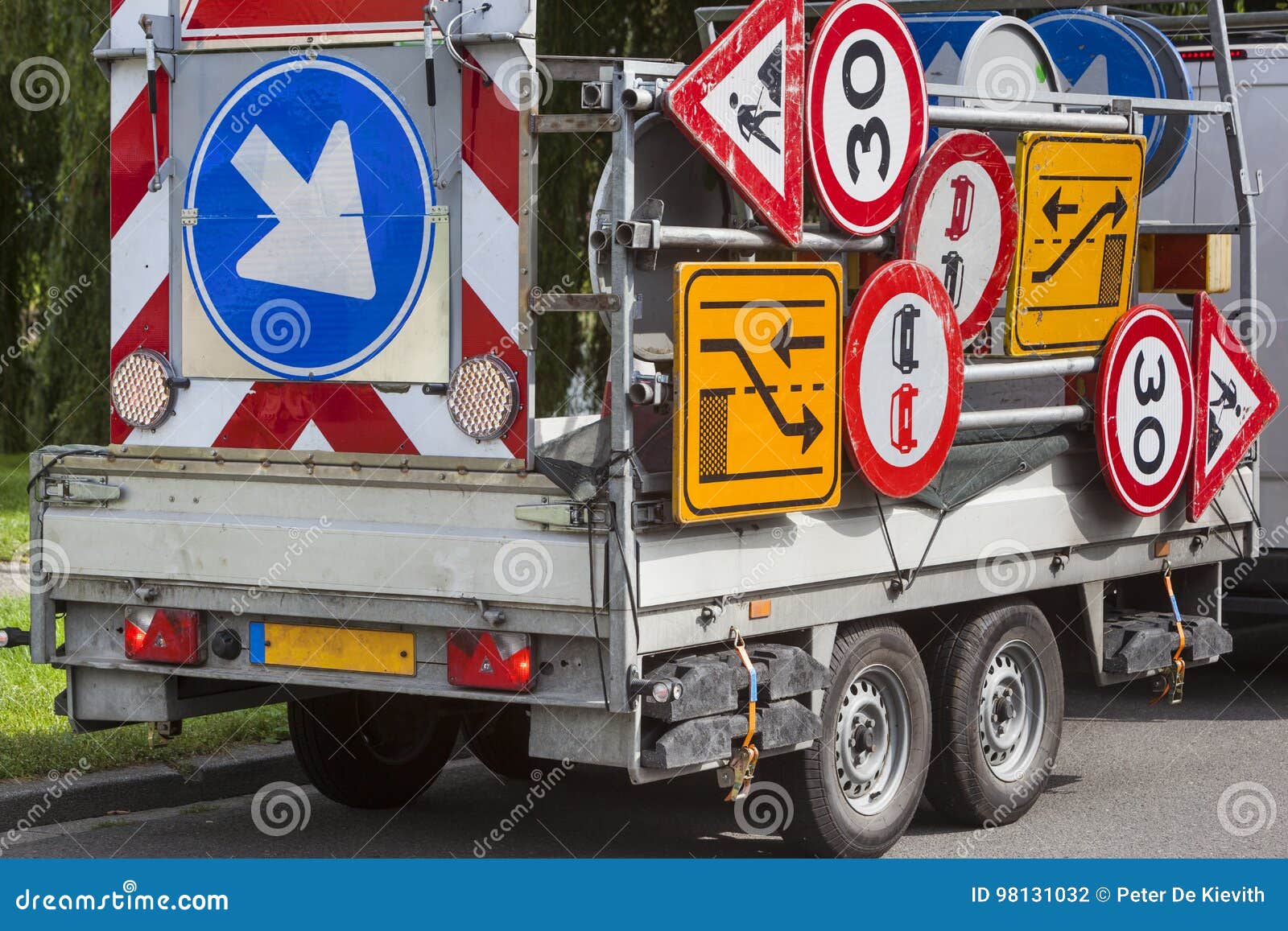 Confusing Traffic Signs on a Trailer Stock Photo - Image of city ...