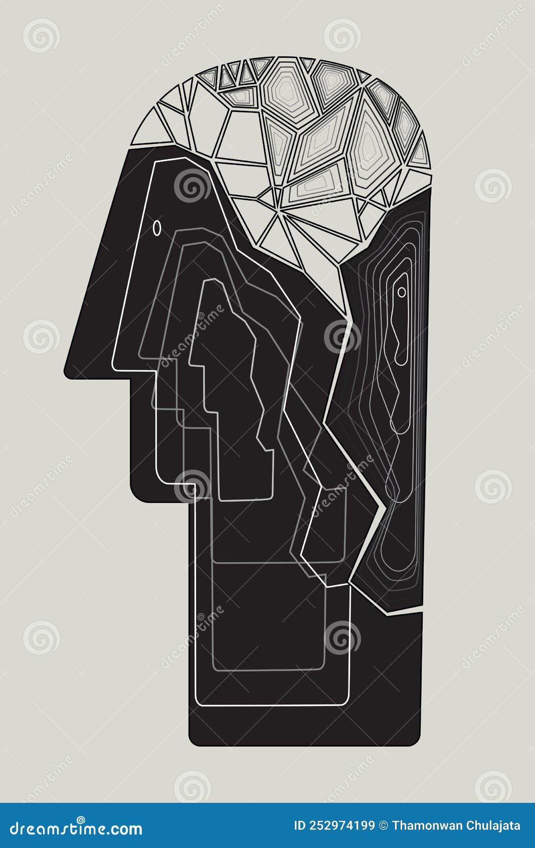 Confusion In Head Continuous One Line Drawing, Male Head In Profile ...