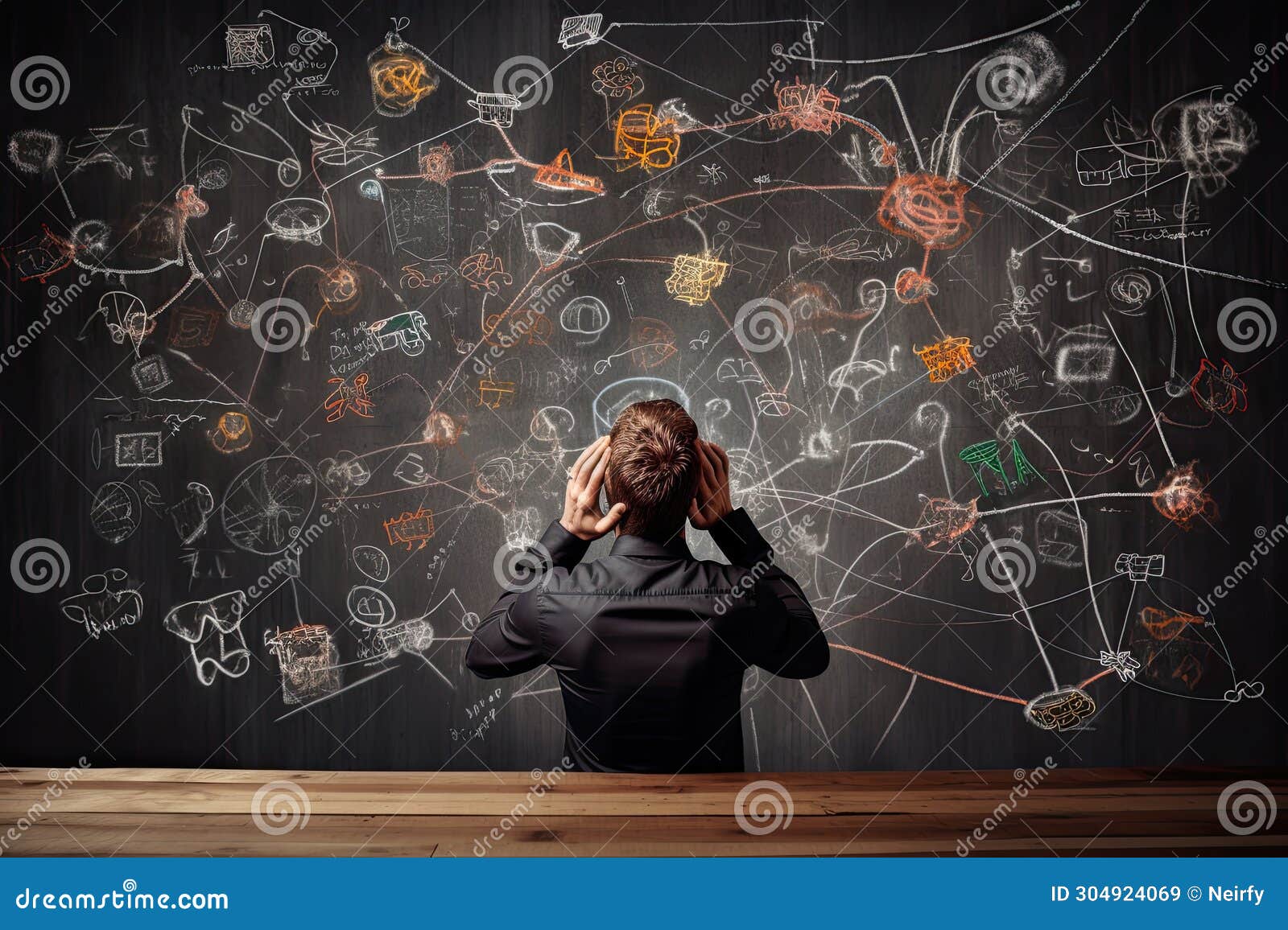 Confusion: Man with His Mind Confused, Thinking Mess Over Blackboard ...