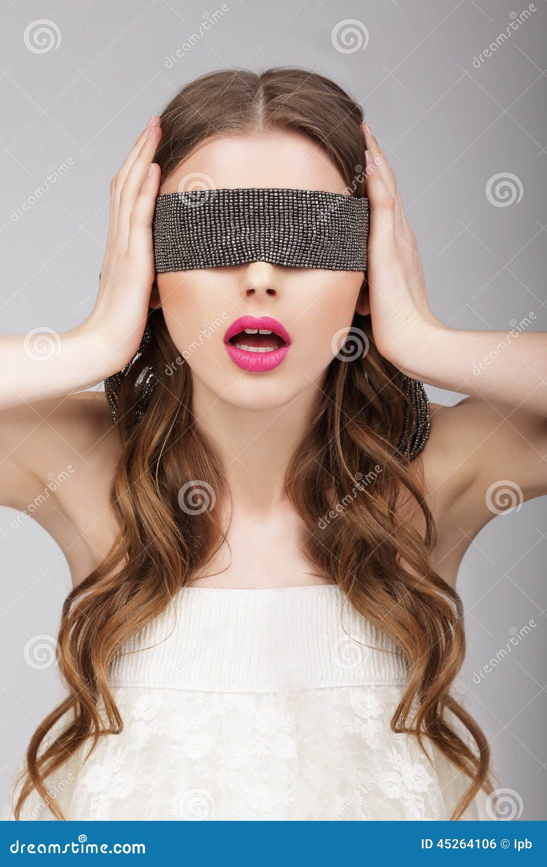 Confusion. Woman Holding Headband on Her Head Stock Photo - Image of ...