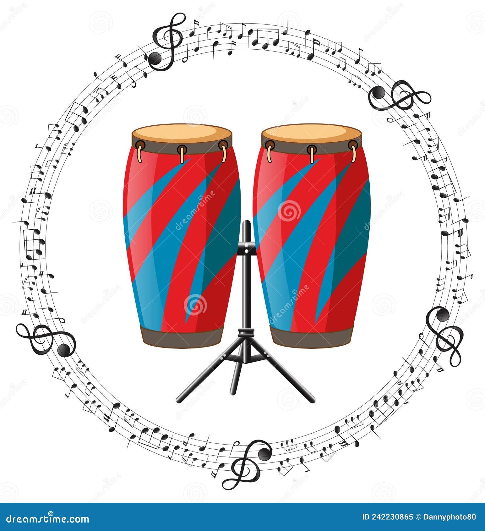 A Conga with Musical Notes on White Background Stock Vector ...