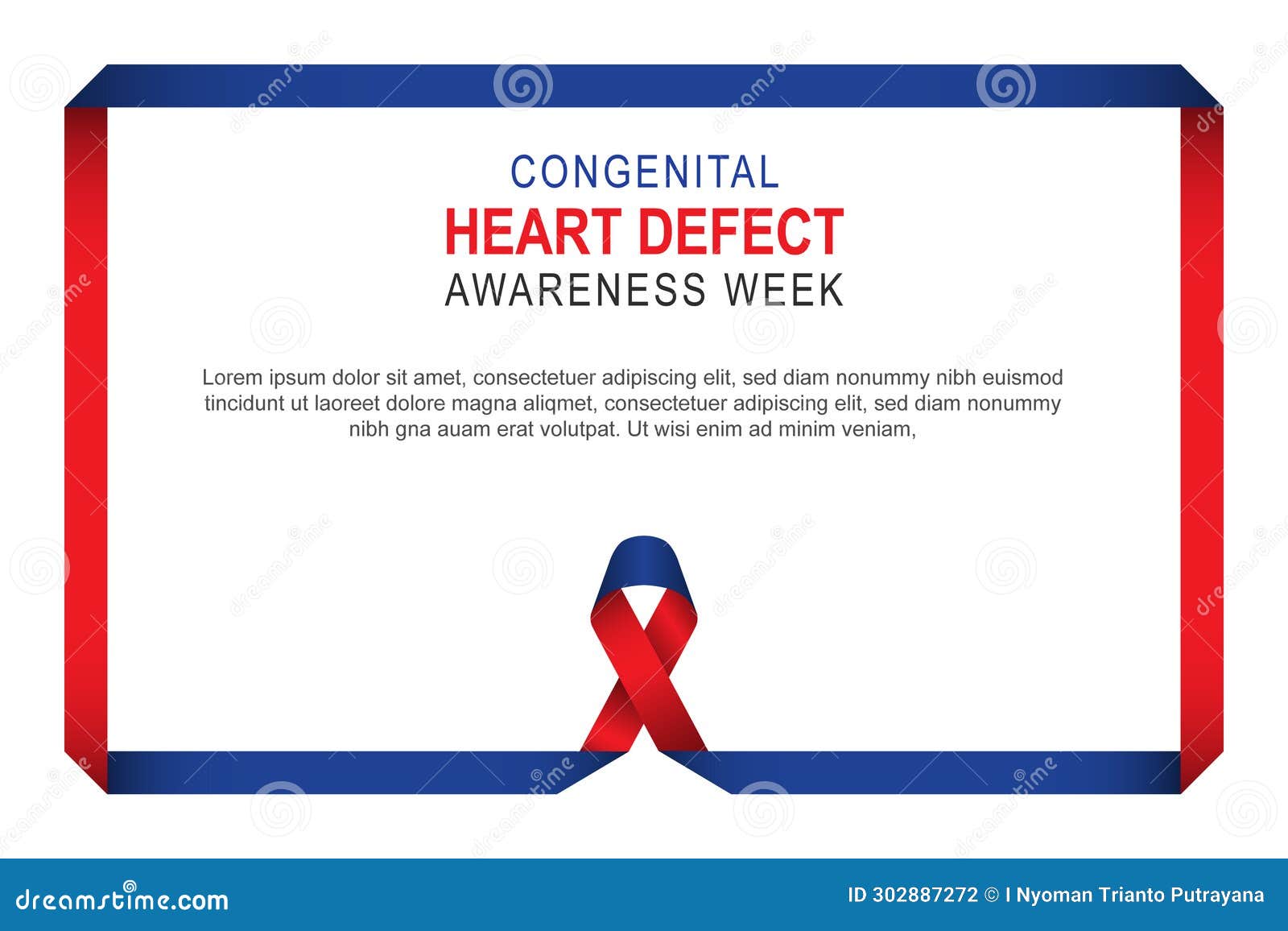 Congenital Heart Defect Awareness Banner With Red And Blue Ribbon ...