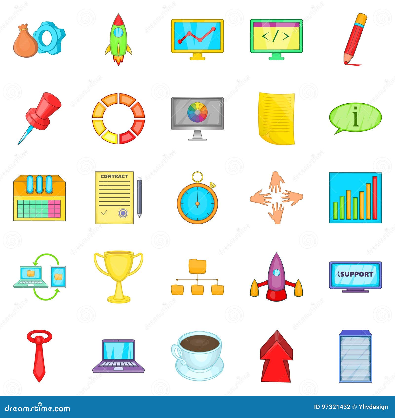 Conglomerate Icons Set, Cartoon Style Stock Vector - Illustration of ...