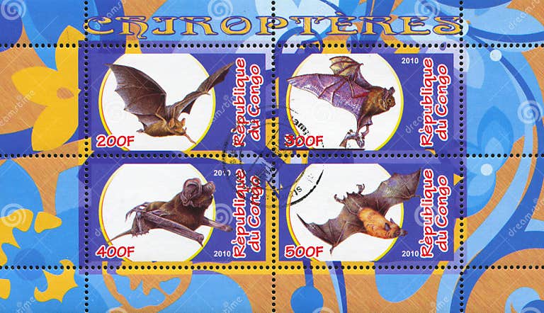 Bat stamp printed by Congo editorial photography. Image of environment ...