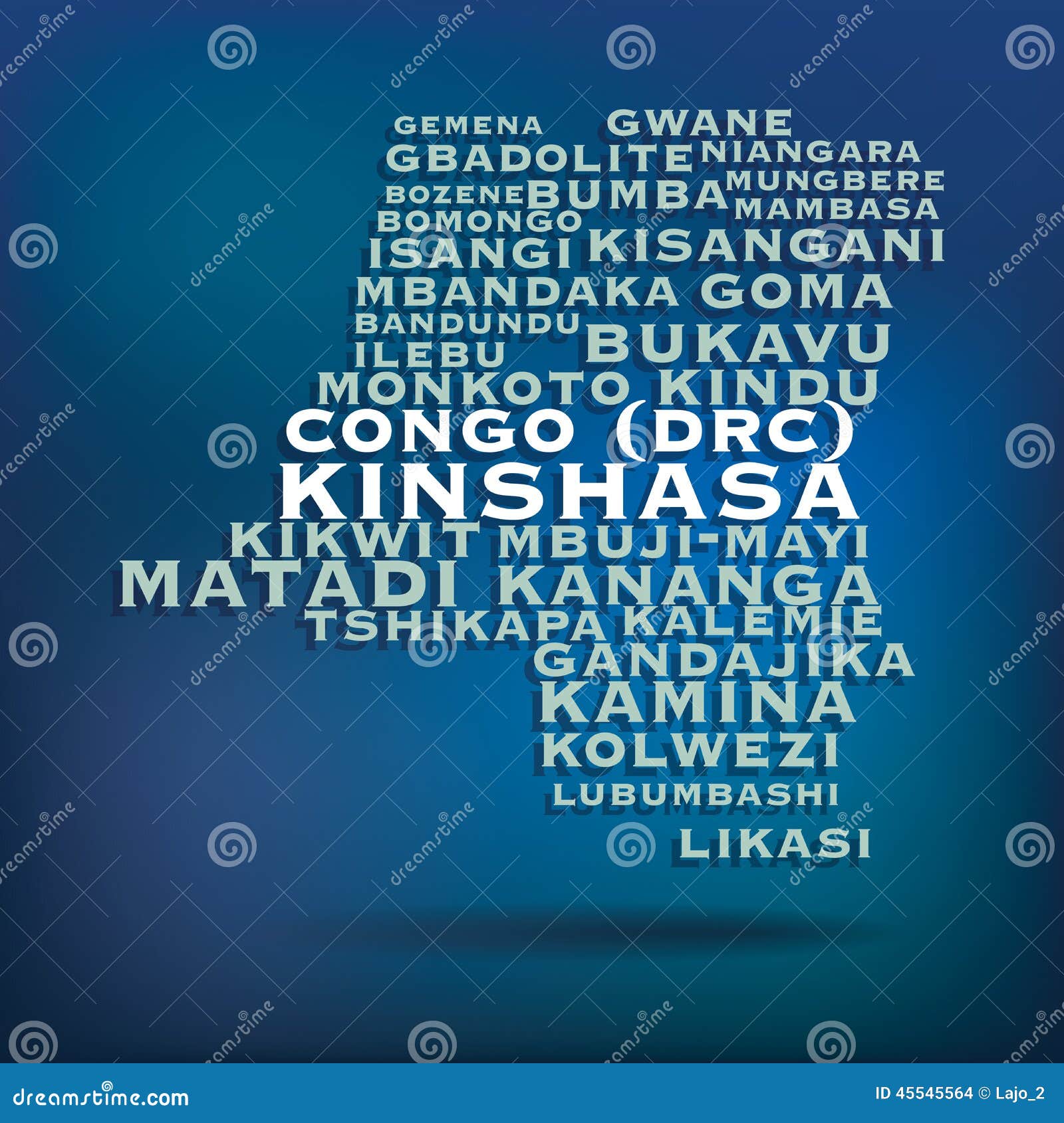 Congo (DRC) Map Made with Name of Cities Stock Vector - Illustration of ...