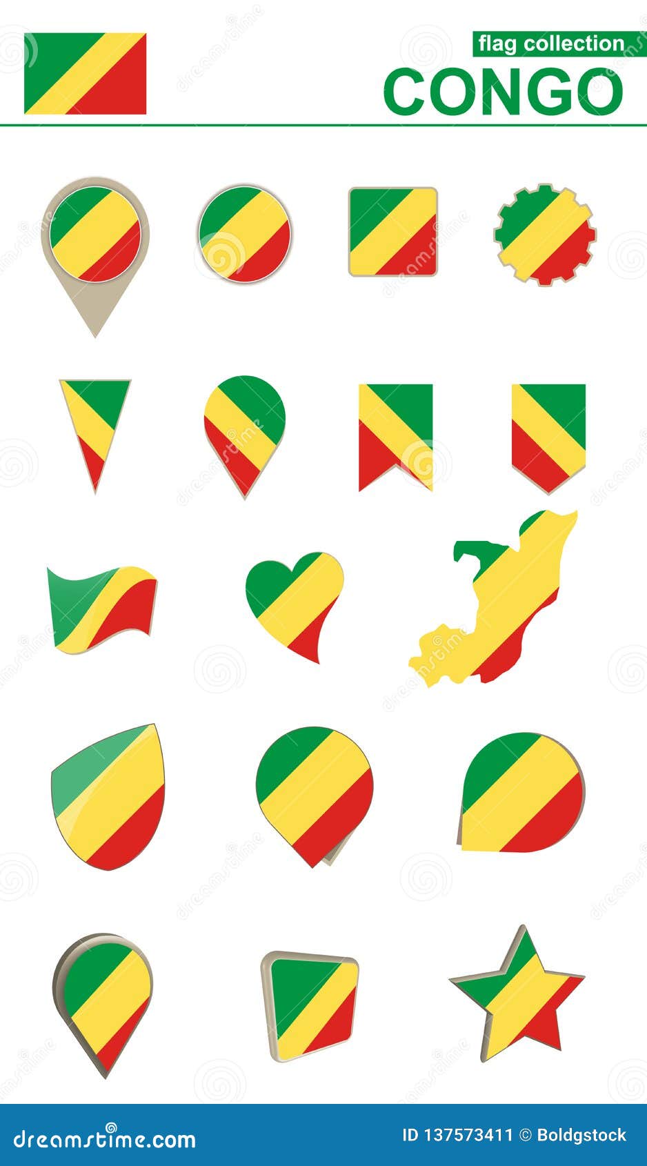 Congo Flag Collection. Big Set for Design Stock Vector - Illustration ...