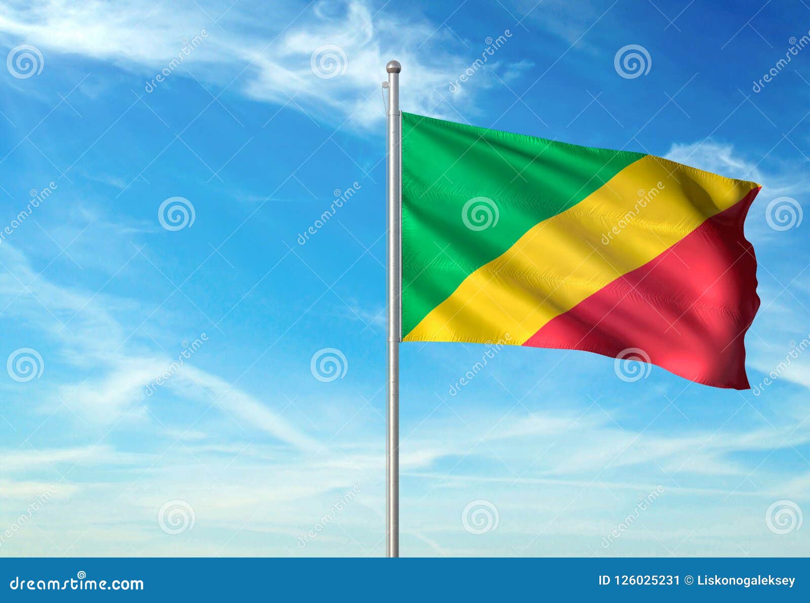 Congo Flag Waving With Sky On Background Realistic 3d Illustration