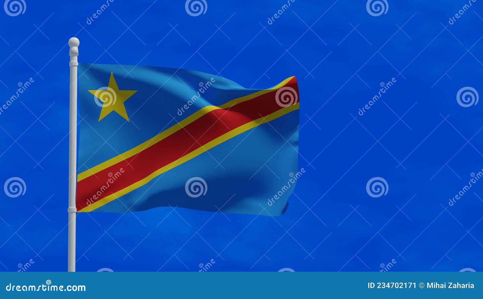 Congo Kinshasa Flag Waving In The Wind 3d Rendering Stock
