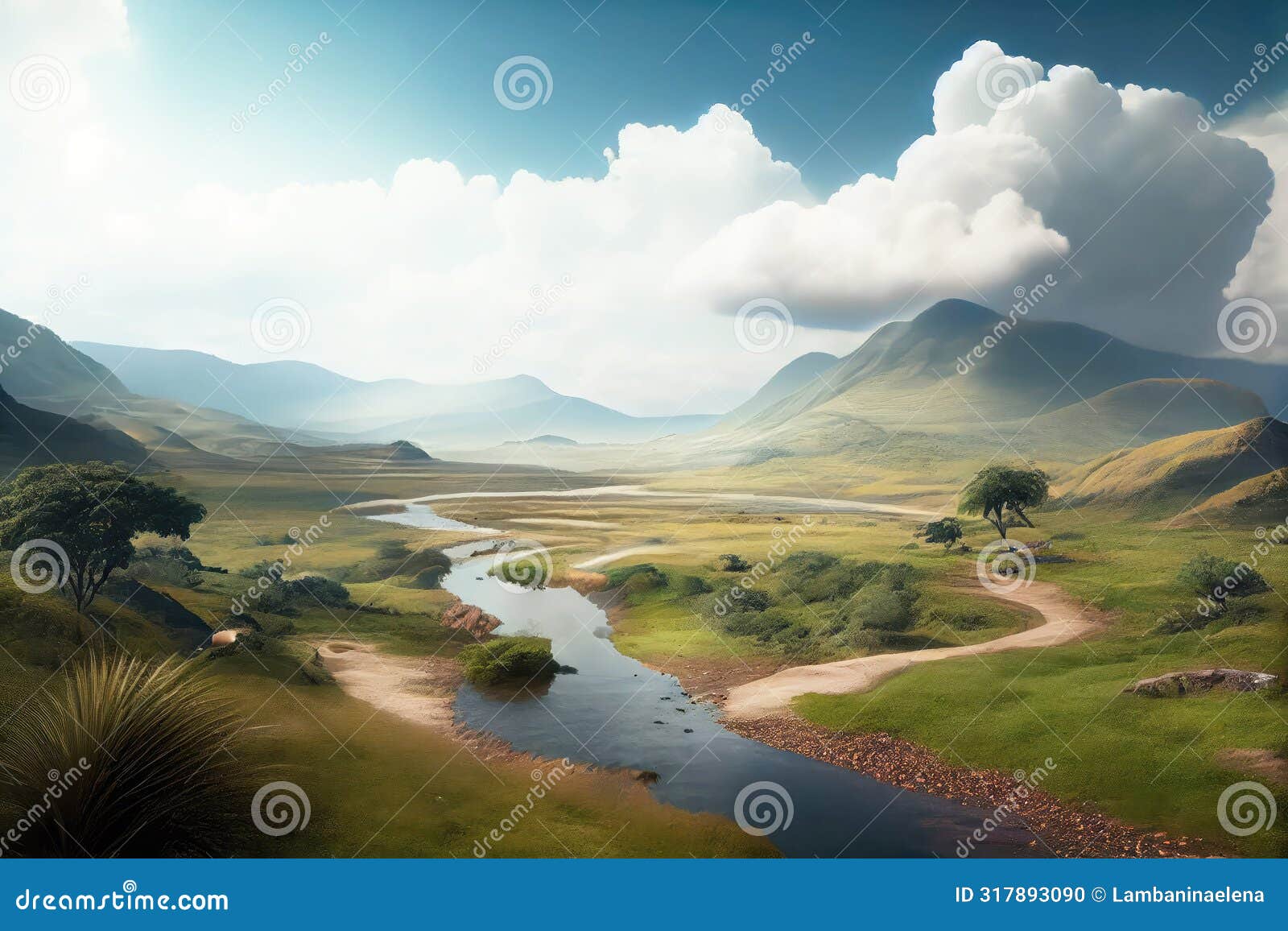 Congo Landscape With Hills And Tree. Generative AI Art. Beautiful View ...