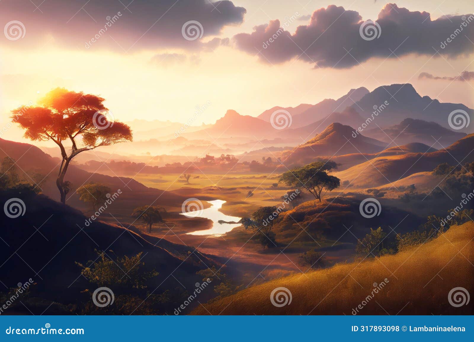 Congo Landscape With Hills And Tree. Generative AI Art. Beautiful View ...