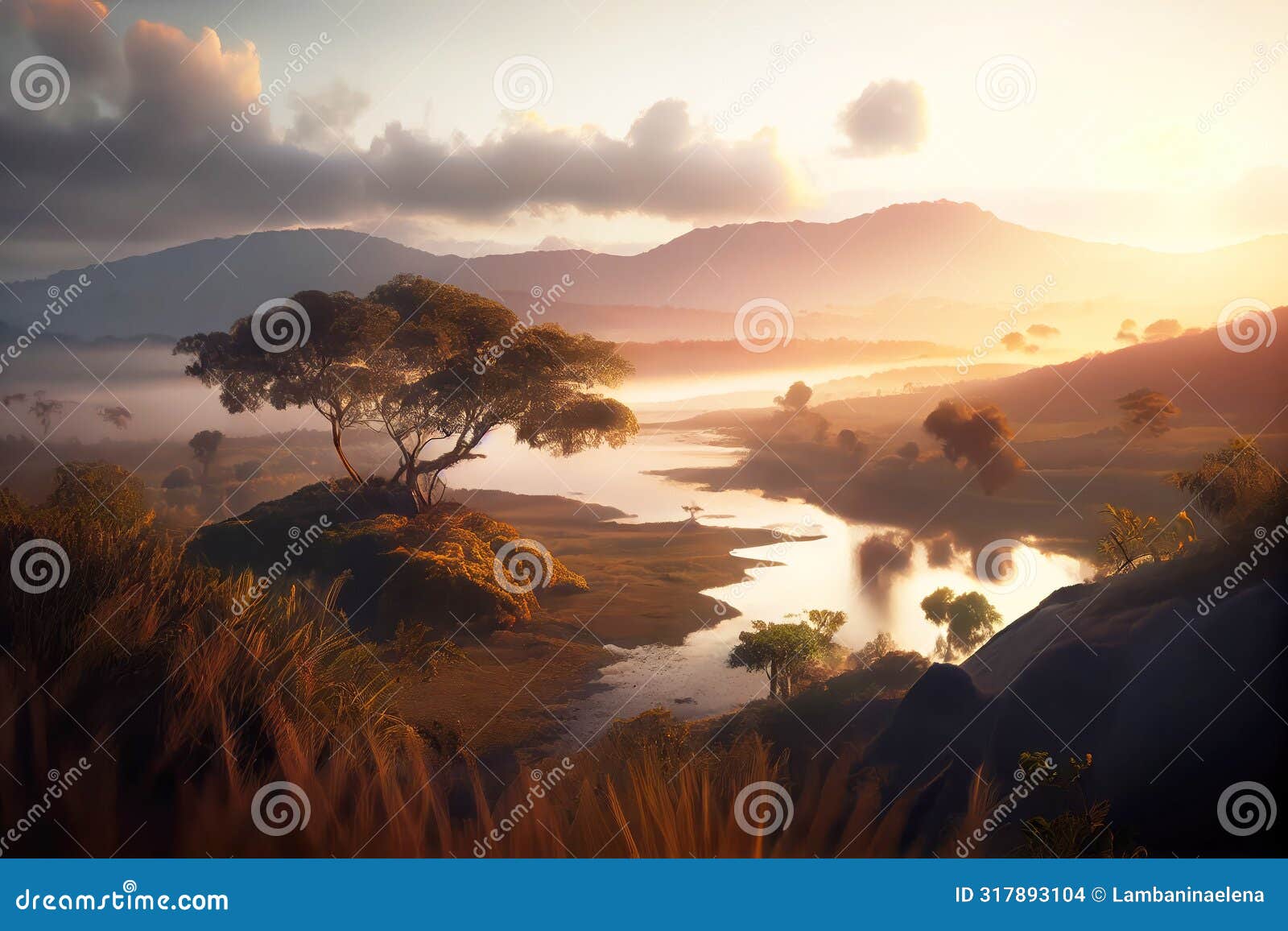 Congo Landscape With Hills And Tree. Generative AI Art. Beautiful View ...