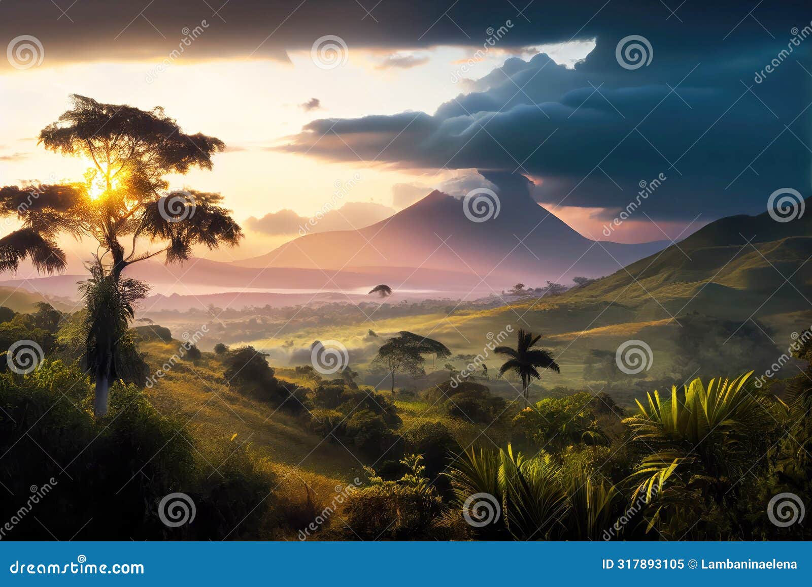 Congo Landscape With Hills And Tree. Generative AI Art. Beautiful View ...