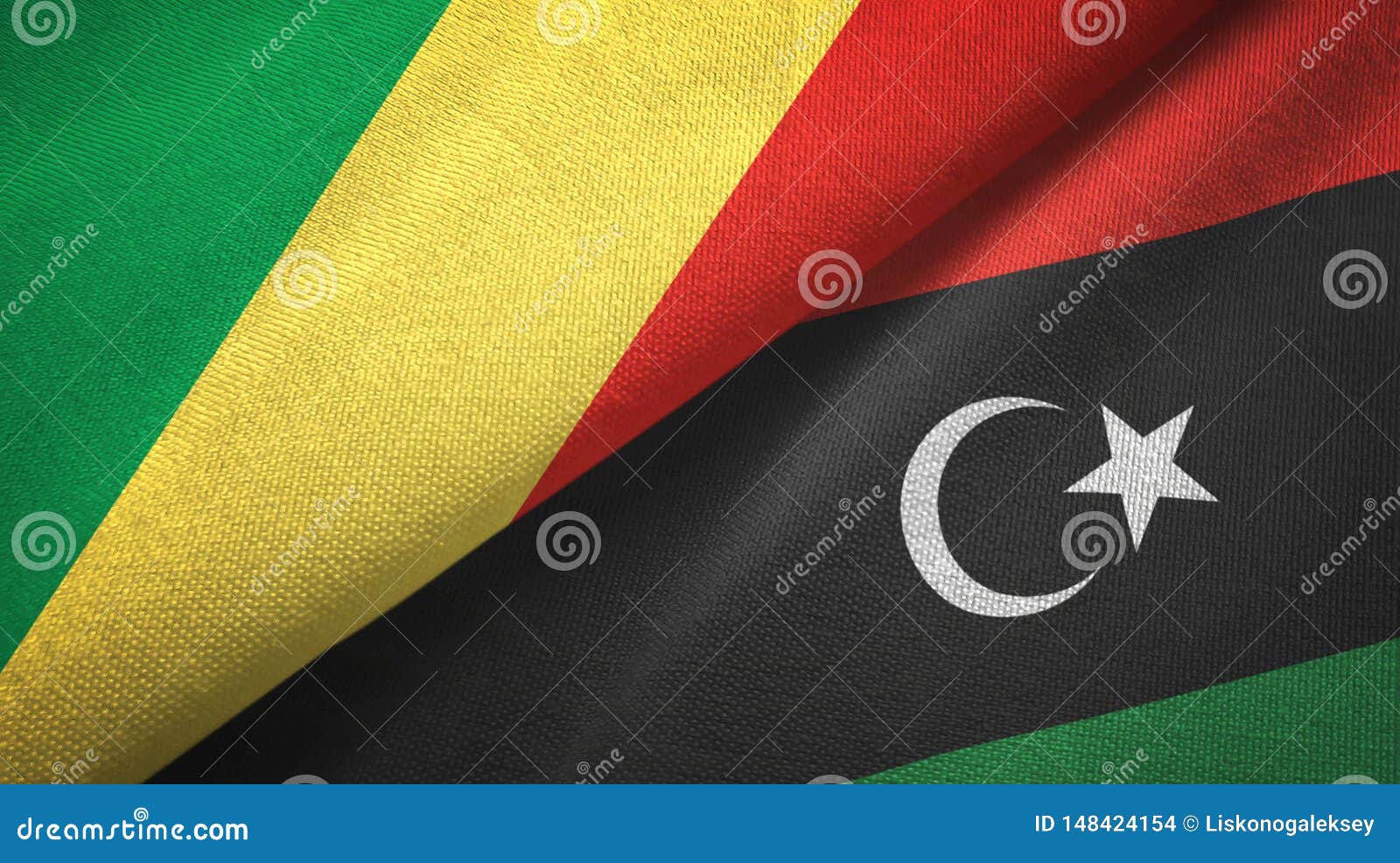 Congo and Libya Two Flags Textile Cloth, Fabric Texture Stock ...