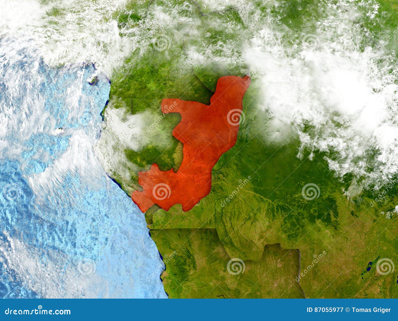 Congo on map with clouds stock illustration. Illustration of borders ...